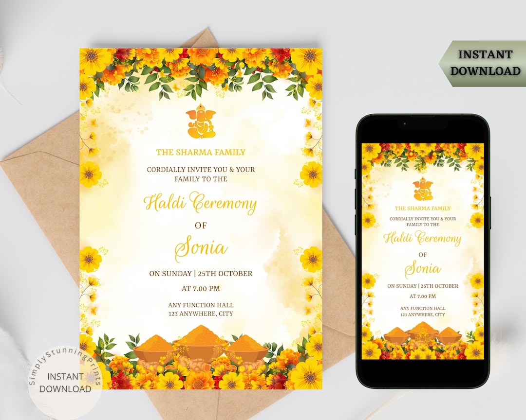Haldi Ceremony Invitation Card | Pithi Ceremony Invitation | Maiyan ...