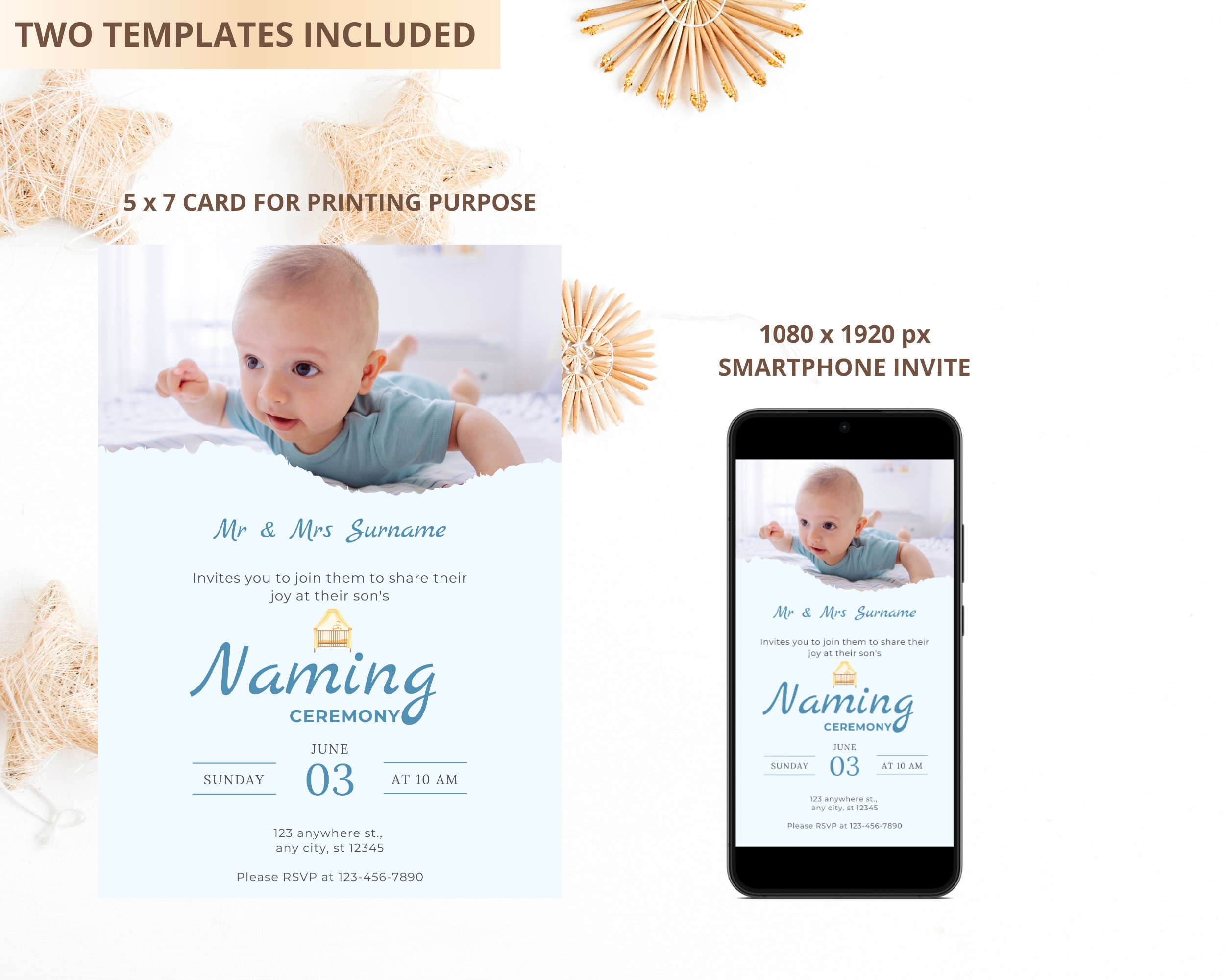 Editable Baby Naming Ceremony Photo Invitation (digital Download) - Etsy