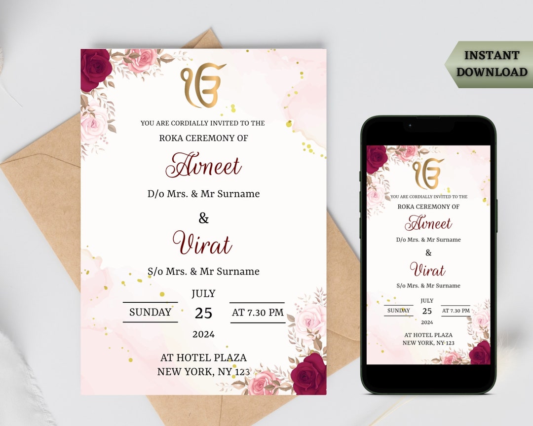 Indian Roka Ceremony Invitation Card Floral Engagement Invite Roka ...