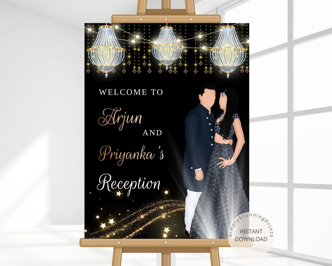 Wedding Reception Welcome Sign Black & Gold Reception Sign Wedding ...