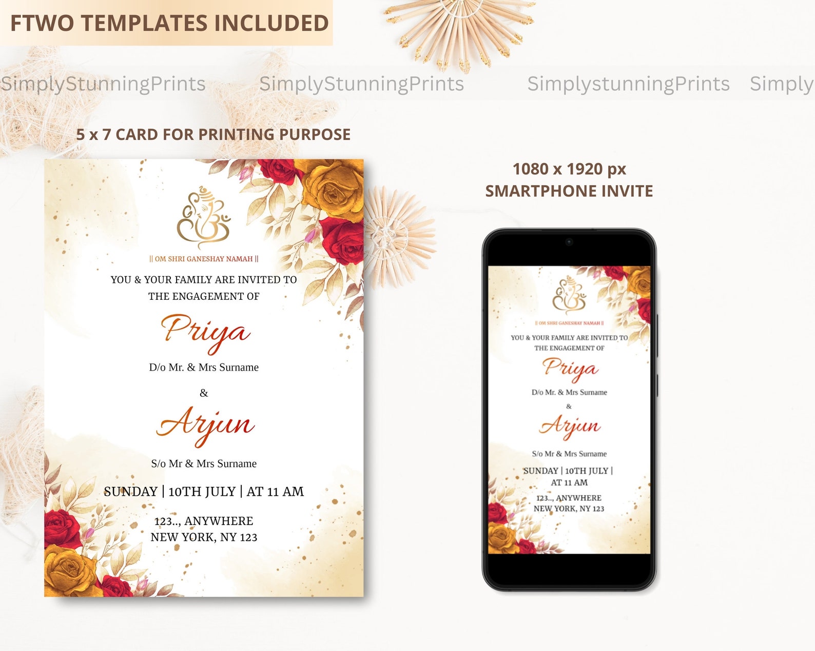 Indian Engagement Invitation Card Floral Engagement Invite Roka ...
