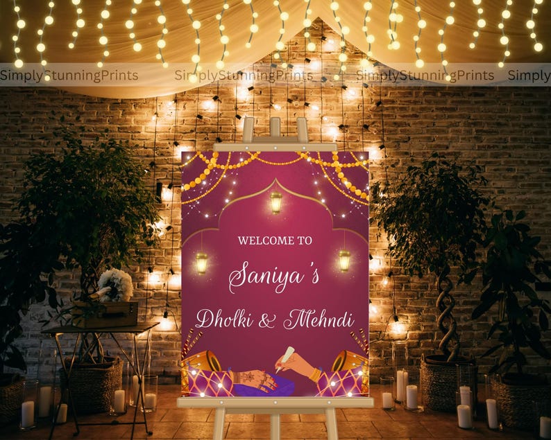 Dholki & Mehndi Night Welcome Sign Wedding Dholki Decor Muslim Dholak ...