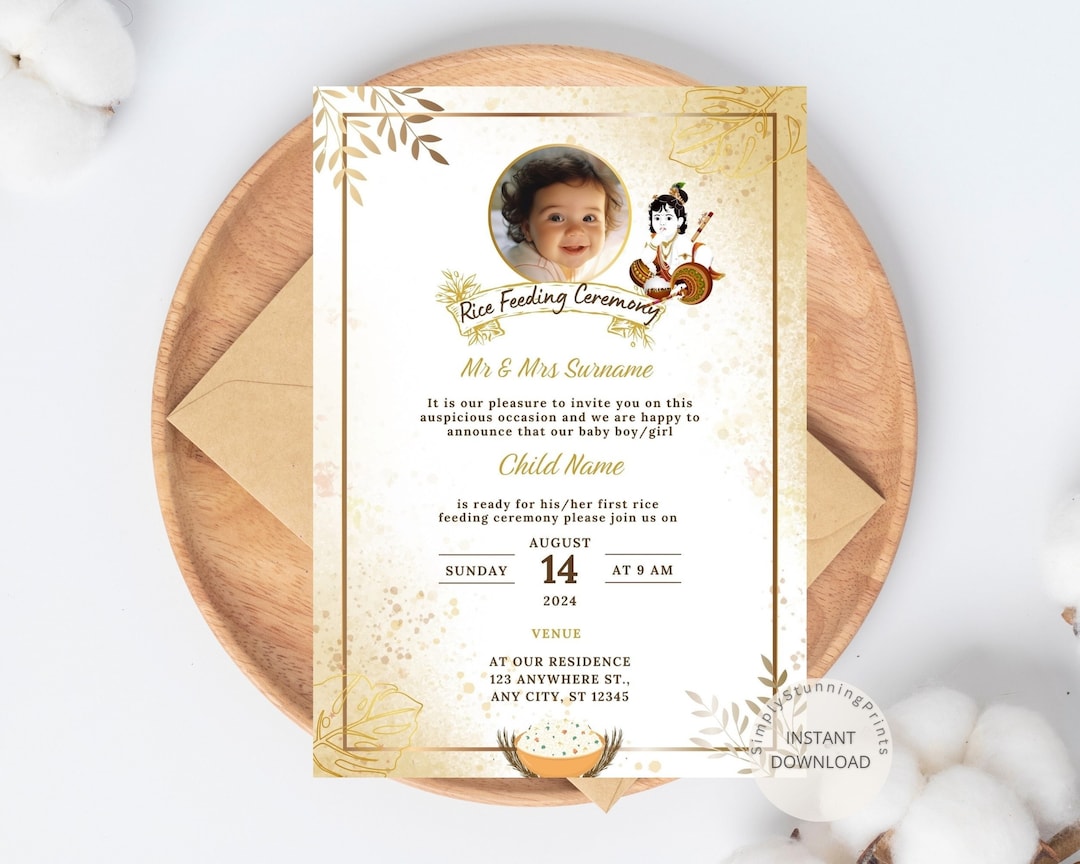 Rice Feeding Ceremony Invitation Card Annaprasan Ceremony Invite Rice ...