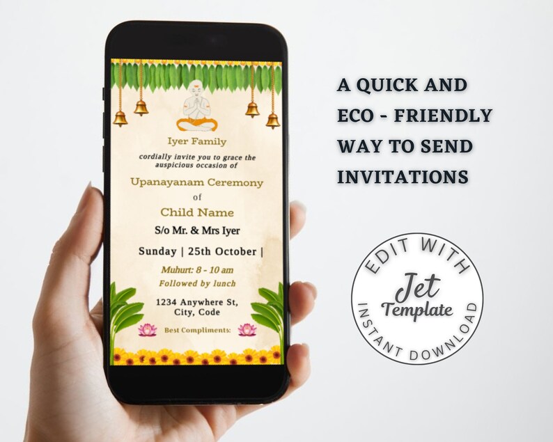 Upanayanam Invitation Card as Thread Ceremony Janoi Ceremony Invite ...