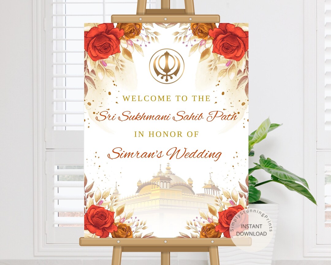 Sri Sukhmani Sahib Ji Path Welcome Sign Sikh Wedding Welcome Sign Akhand Path Sign Sukhmani ...
