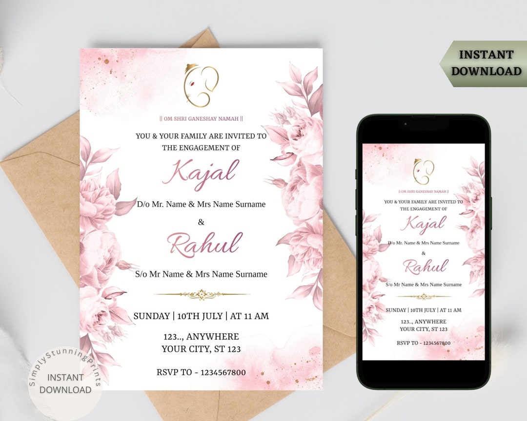 Engagement Invitation Template | Floral Engagement Invitation Card ...