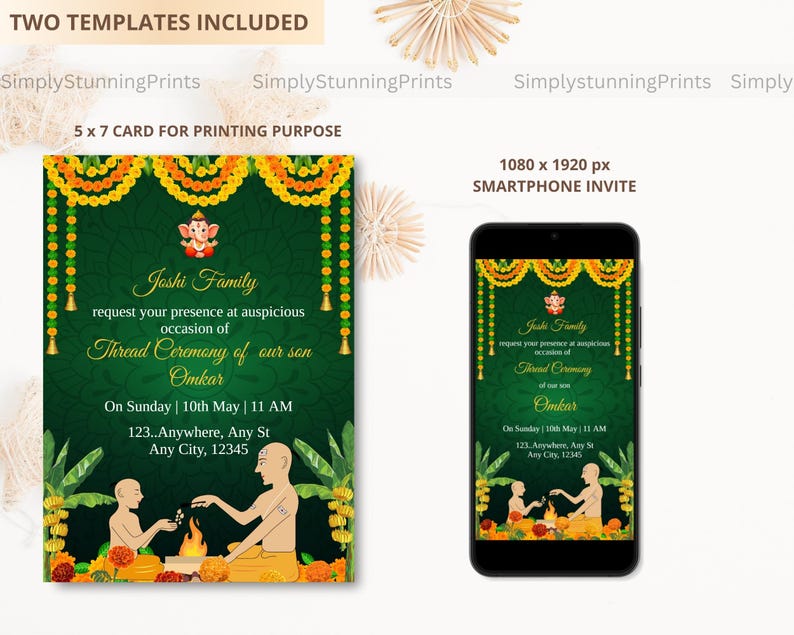 Upanayanam Invitation Card: Thread Ceremony Invite (digital Download ...