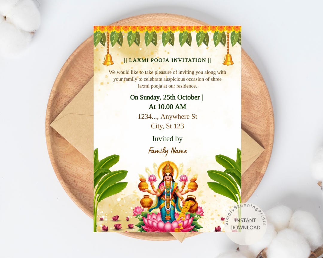 Laxmi Pooja Invitation: Varamahalakshmi Vratham, Editable Digital ...