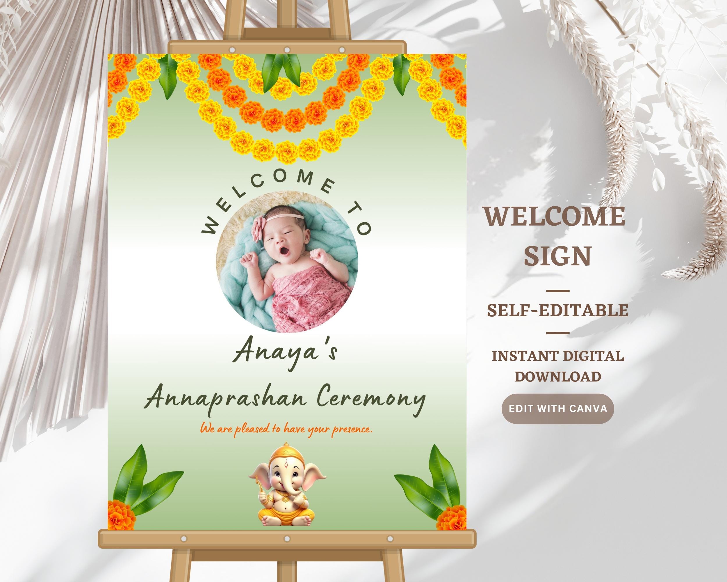 Editable Annaprasana Welcome Sign: Rice Ceremony Decoration (digital ...