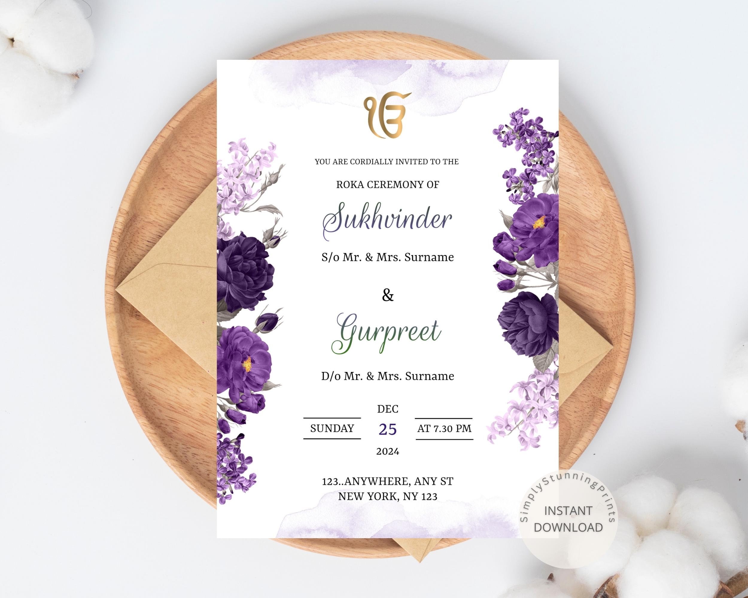 Indian Roka Ceremony Invitation Card Floral Engagement Invitation Rokha ...