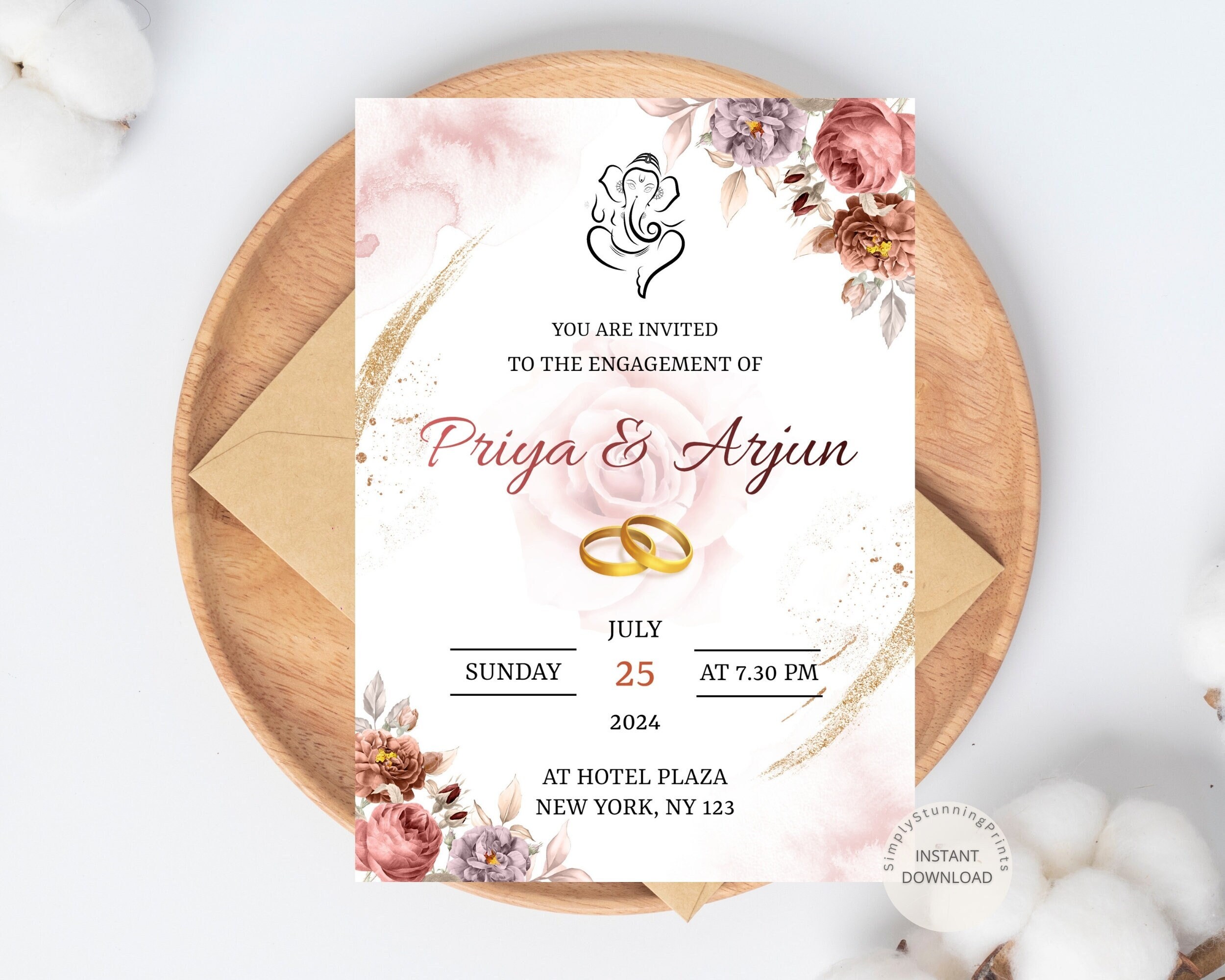 Indian Engagement Invitation Card | Floral Engagement Invite | Ring ...