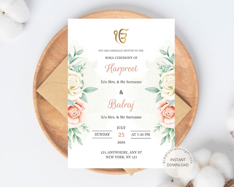 Indian Roka Ceremony Invitation Card as Engagement Card Floral ...