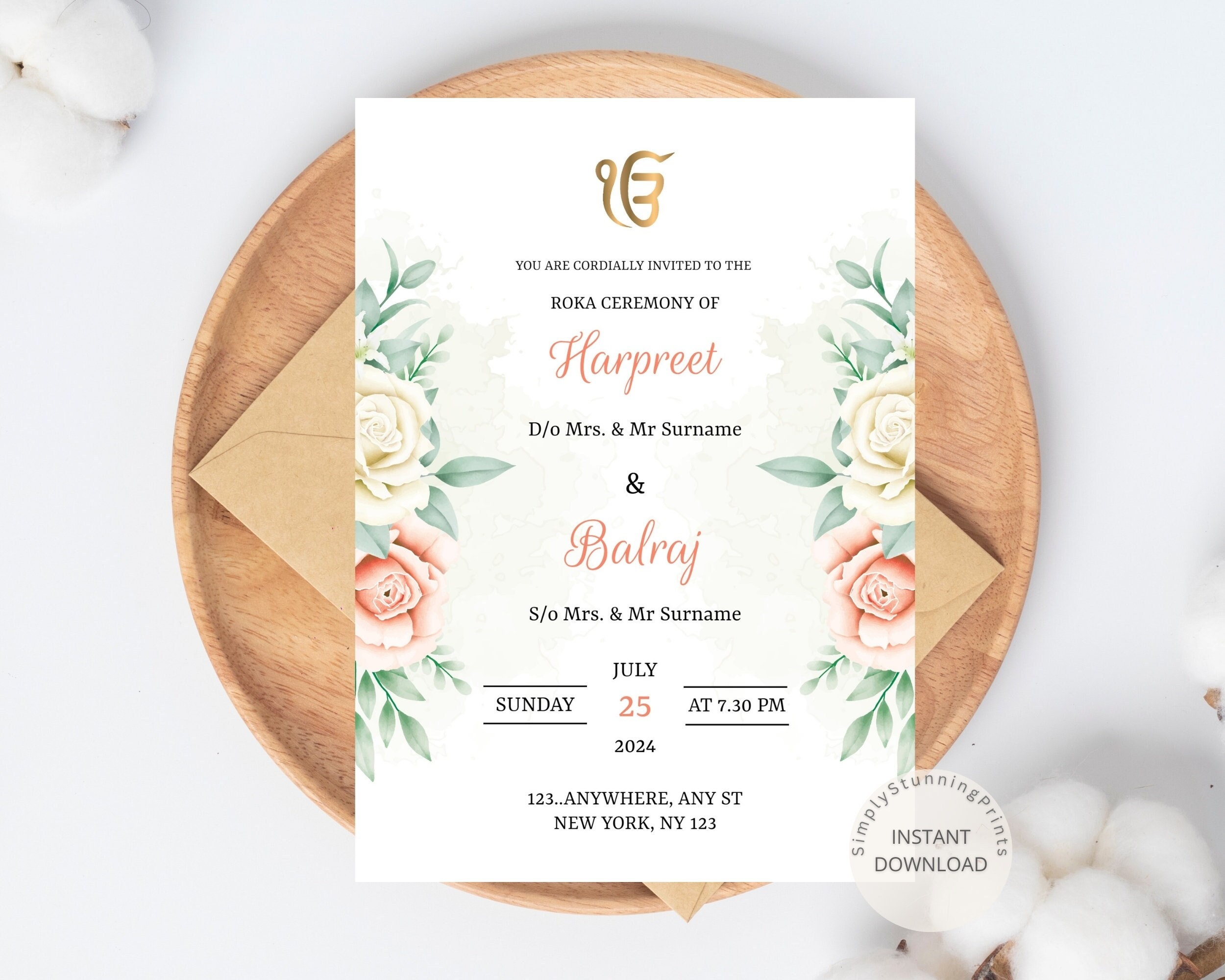 Indian Roka Ceremony Invitation Card as Engagement Card Floral ...