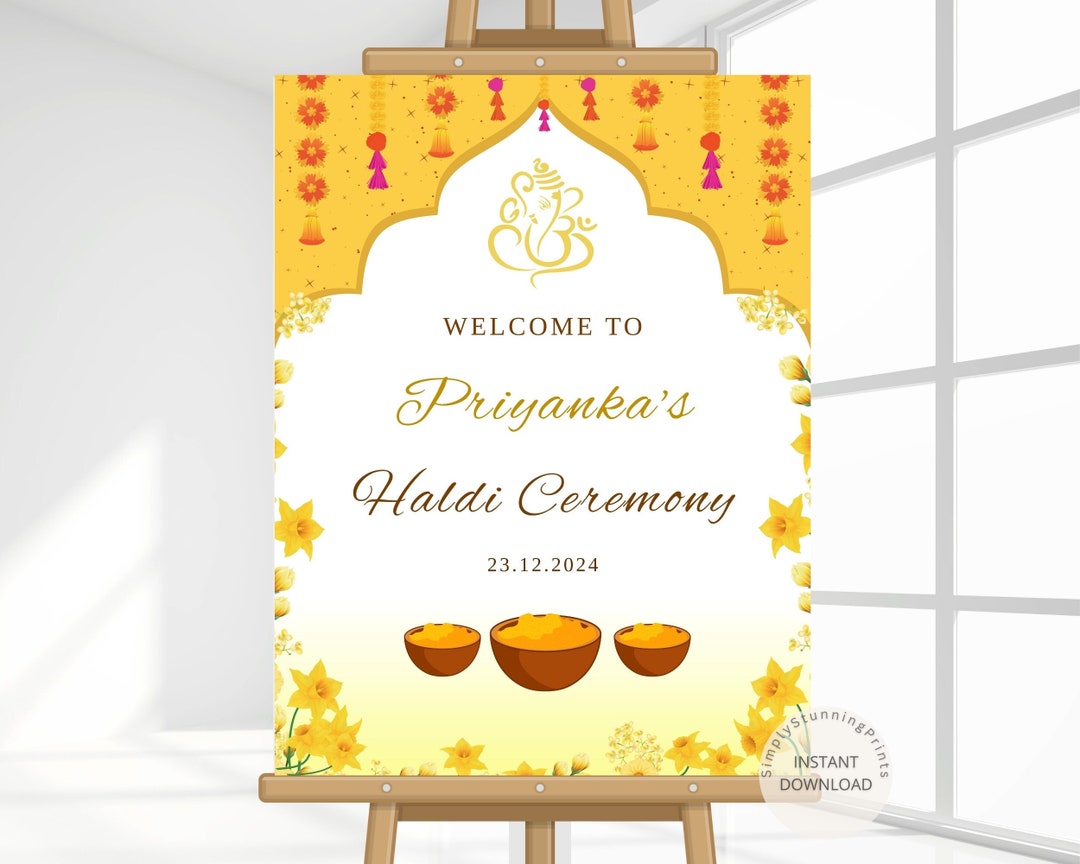 Haldi Ceremony Welcome Sign as Pithi Sign Indian Haldi Decor Wedding ...