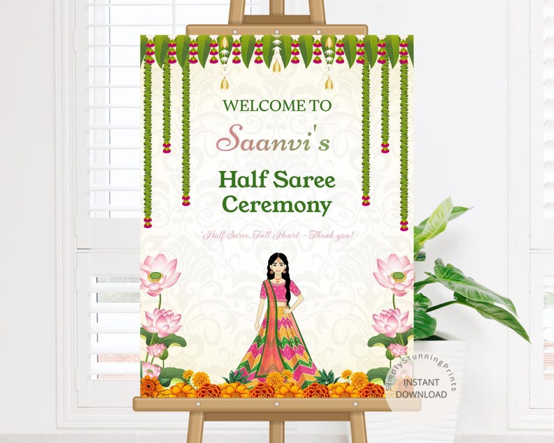 Half Saree Ceremony Welcome Sign: South Indian Decor (digital Download ...