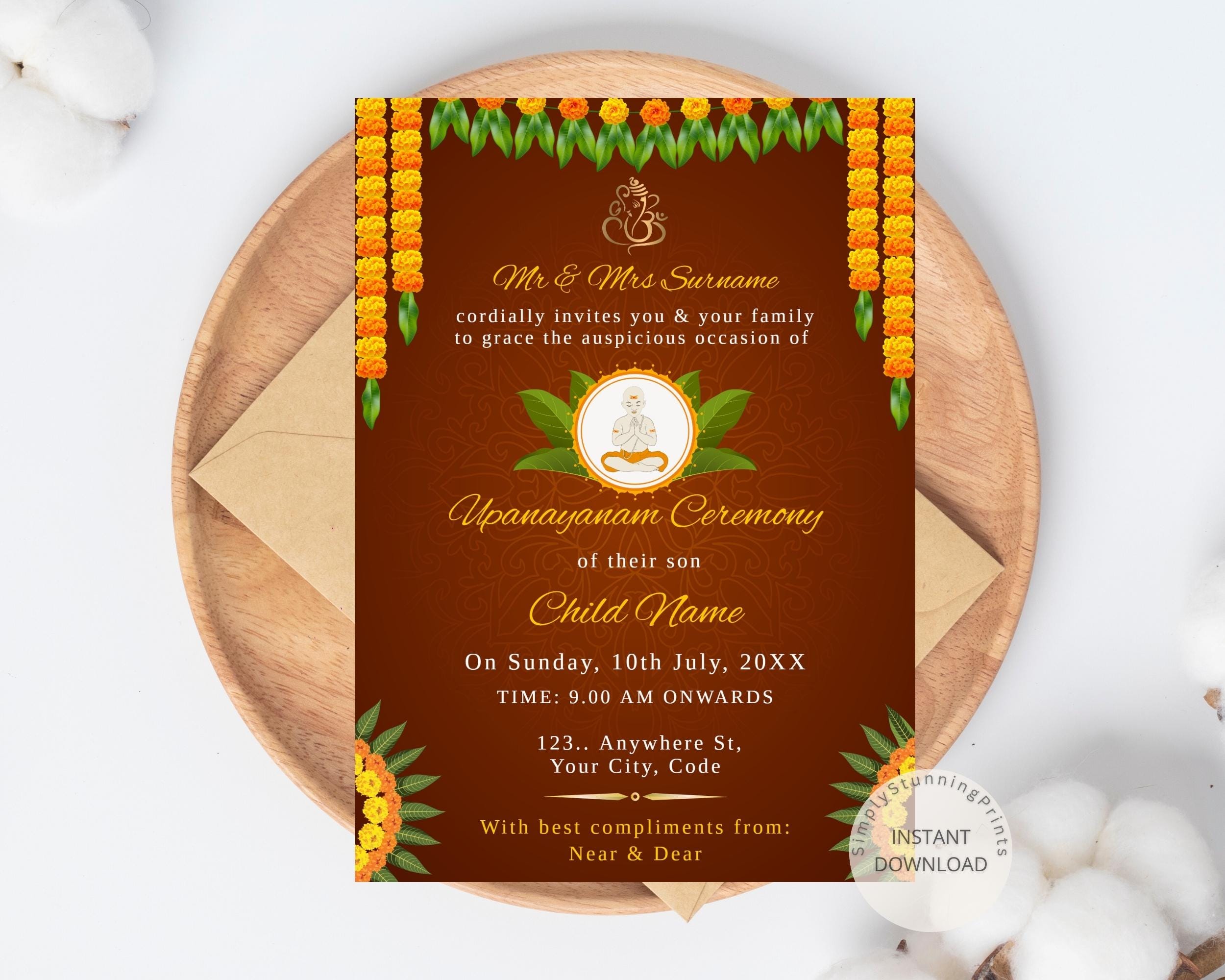 Upanayanam Invitation Card as Thread Ceremony | Janoi Ceremony Invite ...