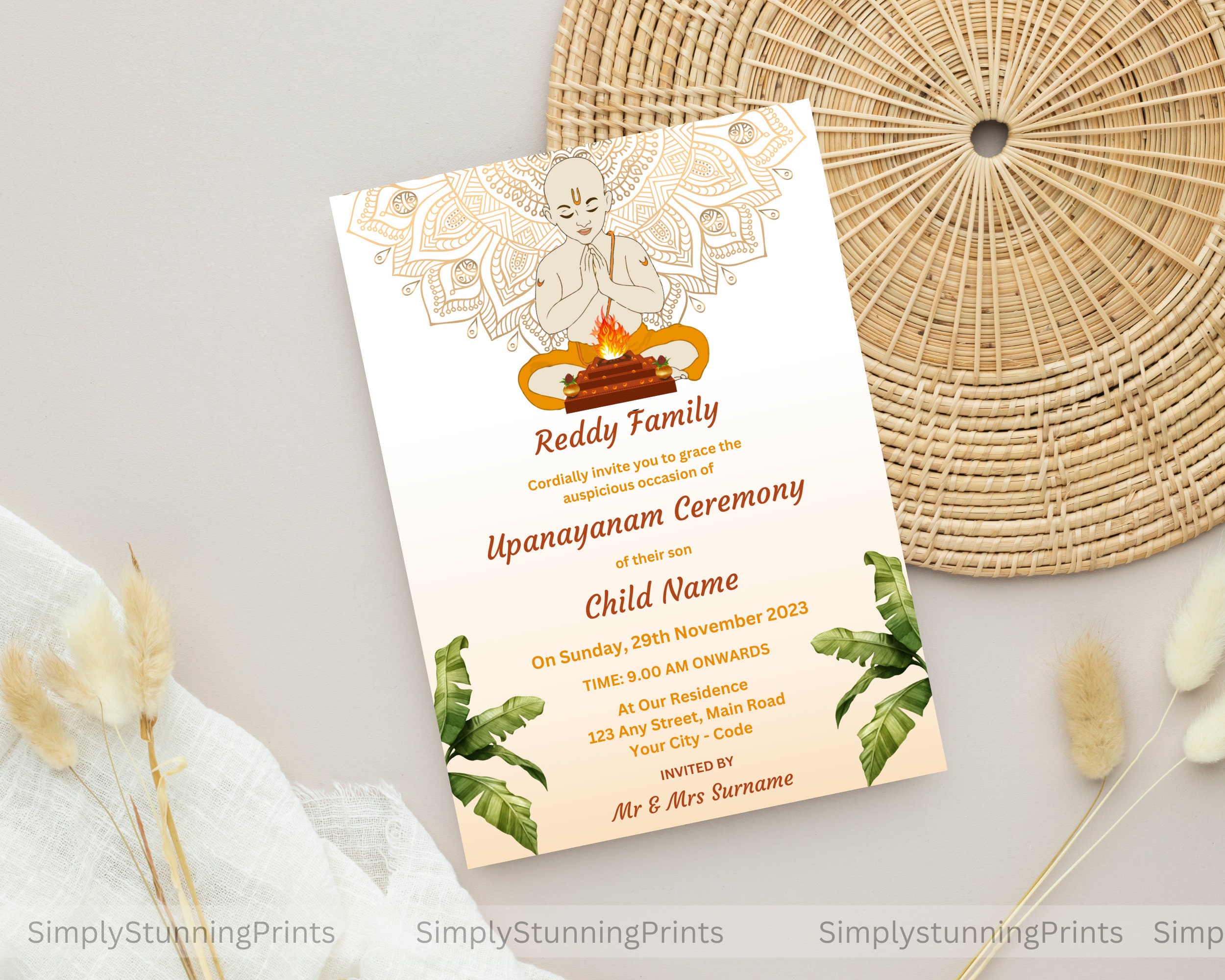 Upanayanam Ceremony Invitation as Thread Ceremony Janoi Ceremony Invite ...