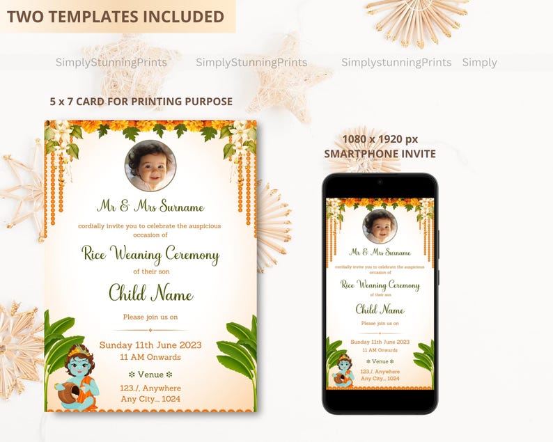 Editable Rice Weaning Invitation Card | Rice Feeding Ceremony Invite ...