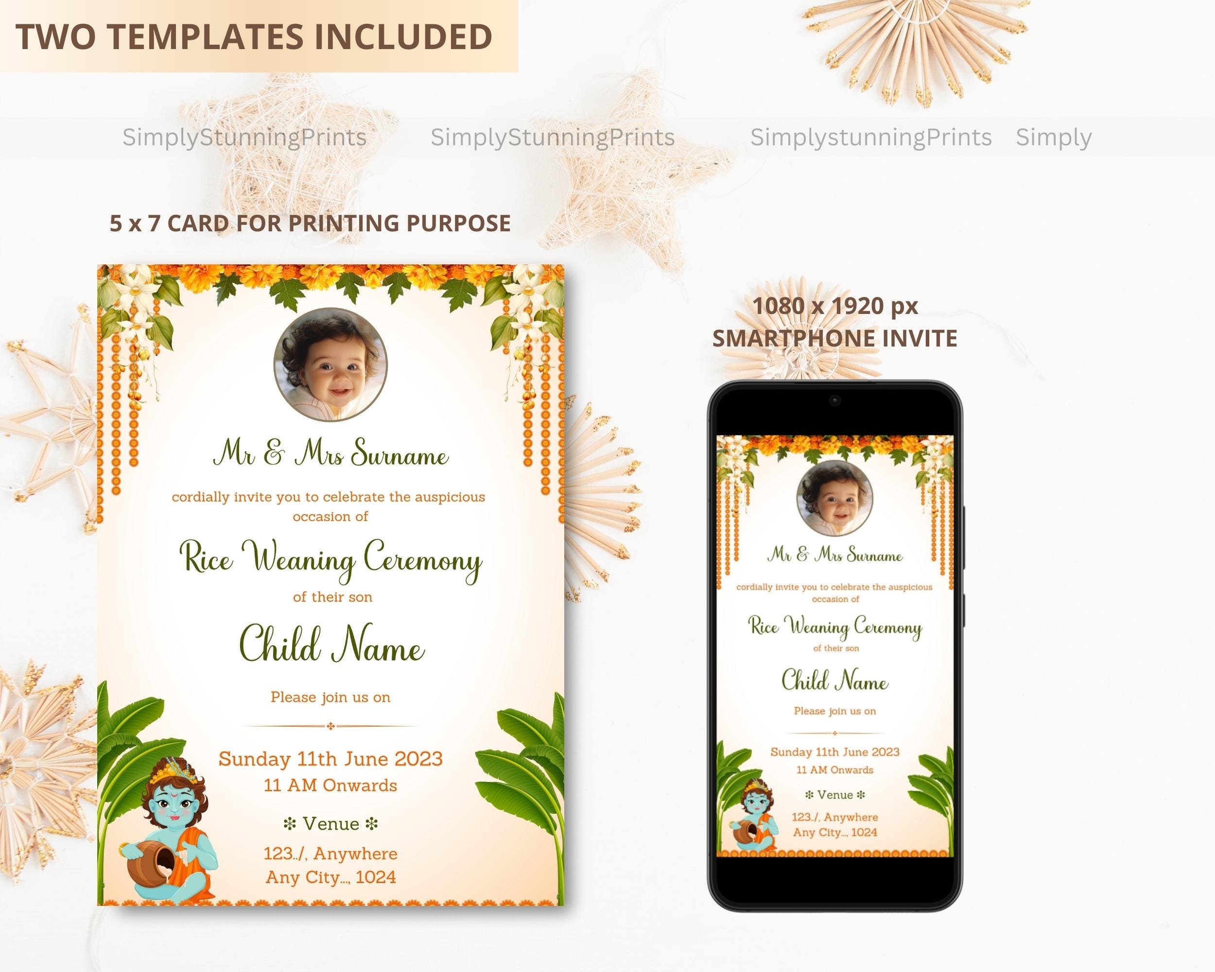 Editable Rice Weaning Invitation Card | Rice Feeding Ceremony Invite ...
