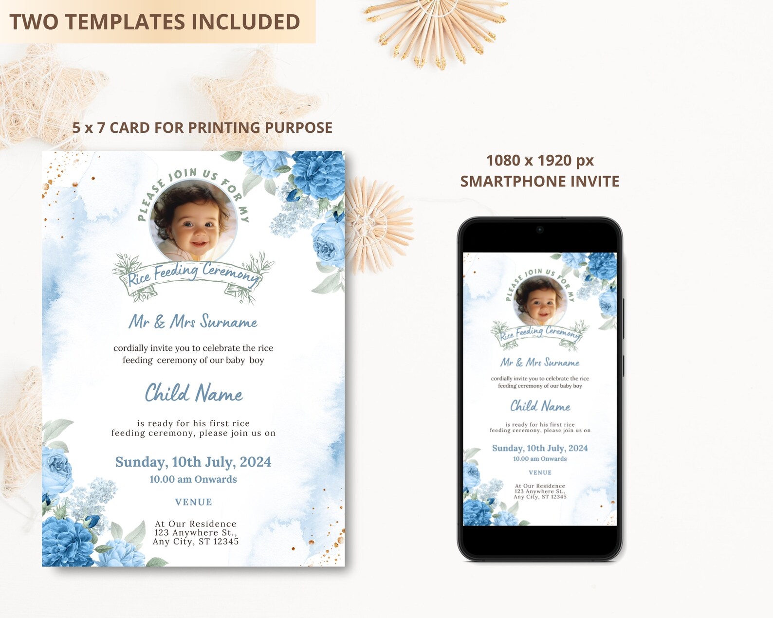 Editable Rice Feeding Digital Invitation Card Boy | Weaning Ceremony ...