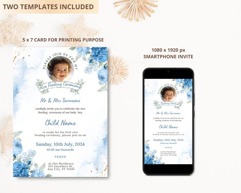Editable Rice Feeding Digital Invitation Card Boy | Weaning Ceremony ...