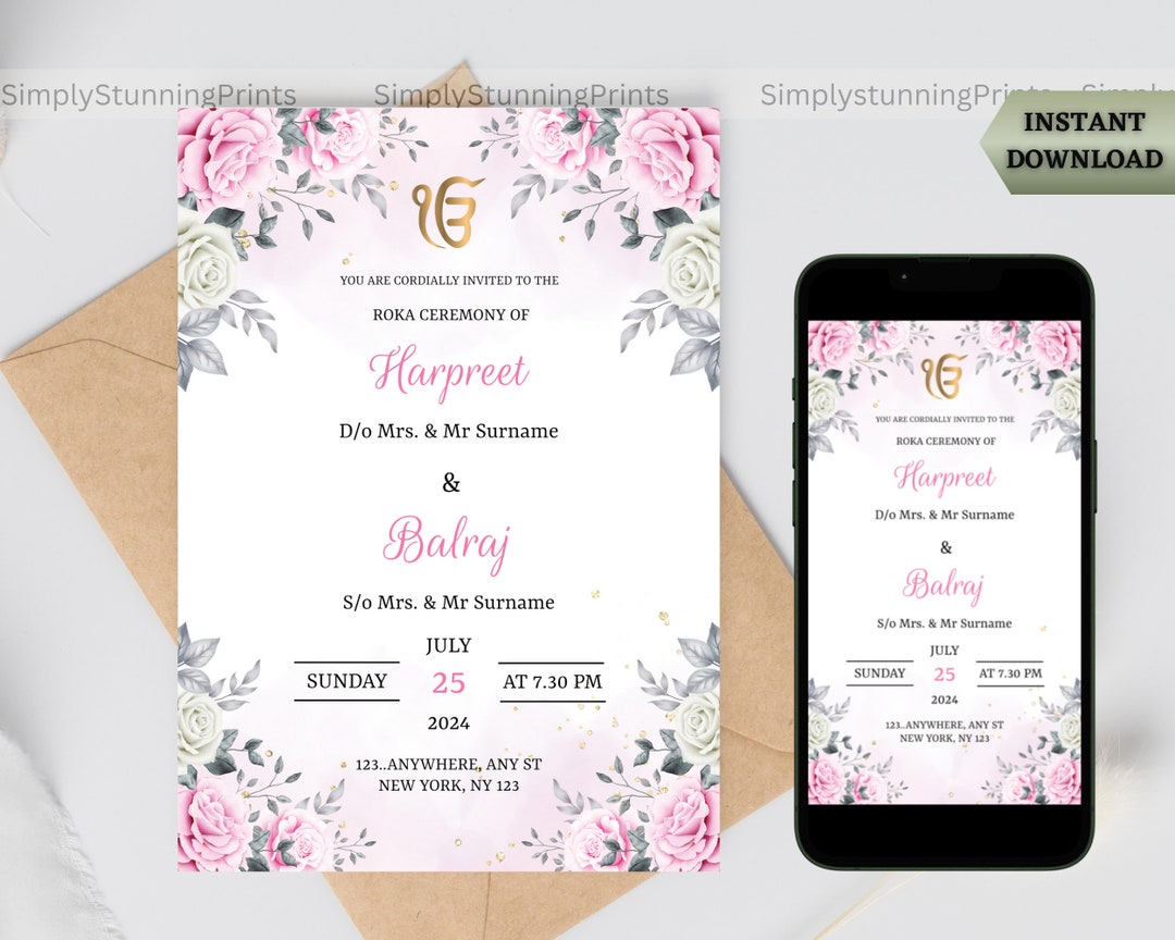 Roka Ceremony Invitation Card as Engagement Card | Floral Engagement ...