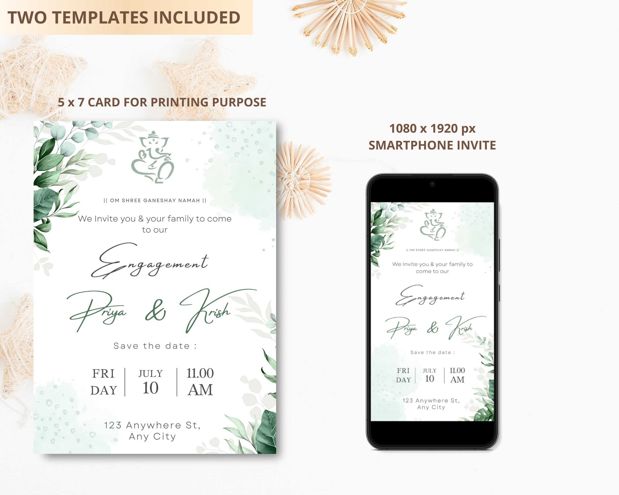 Greenery Engagement Invitation Card | Engagement Party Invite | Ring ...