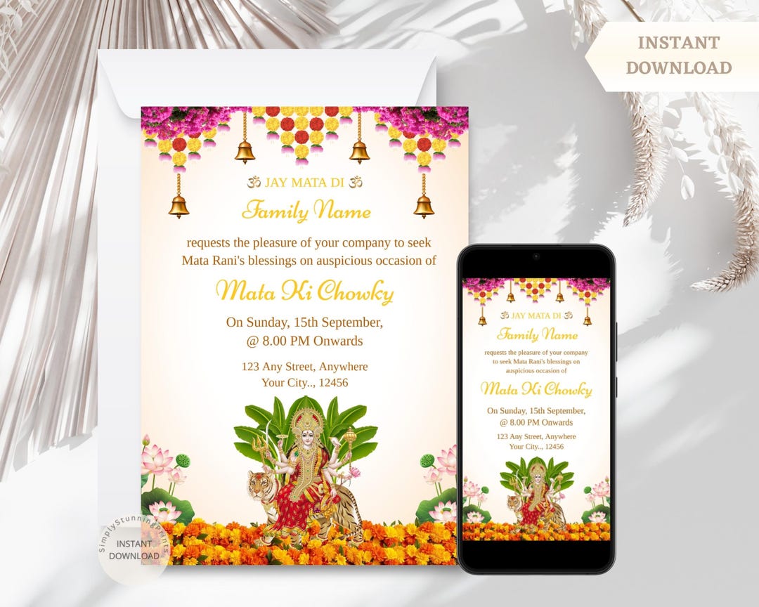 Mata Ki Chowki Invitation Card | Hindu Religious Event Invite ...