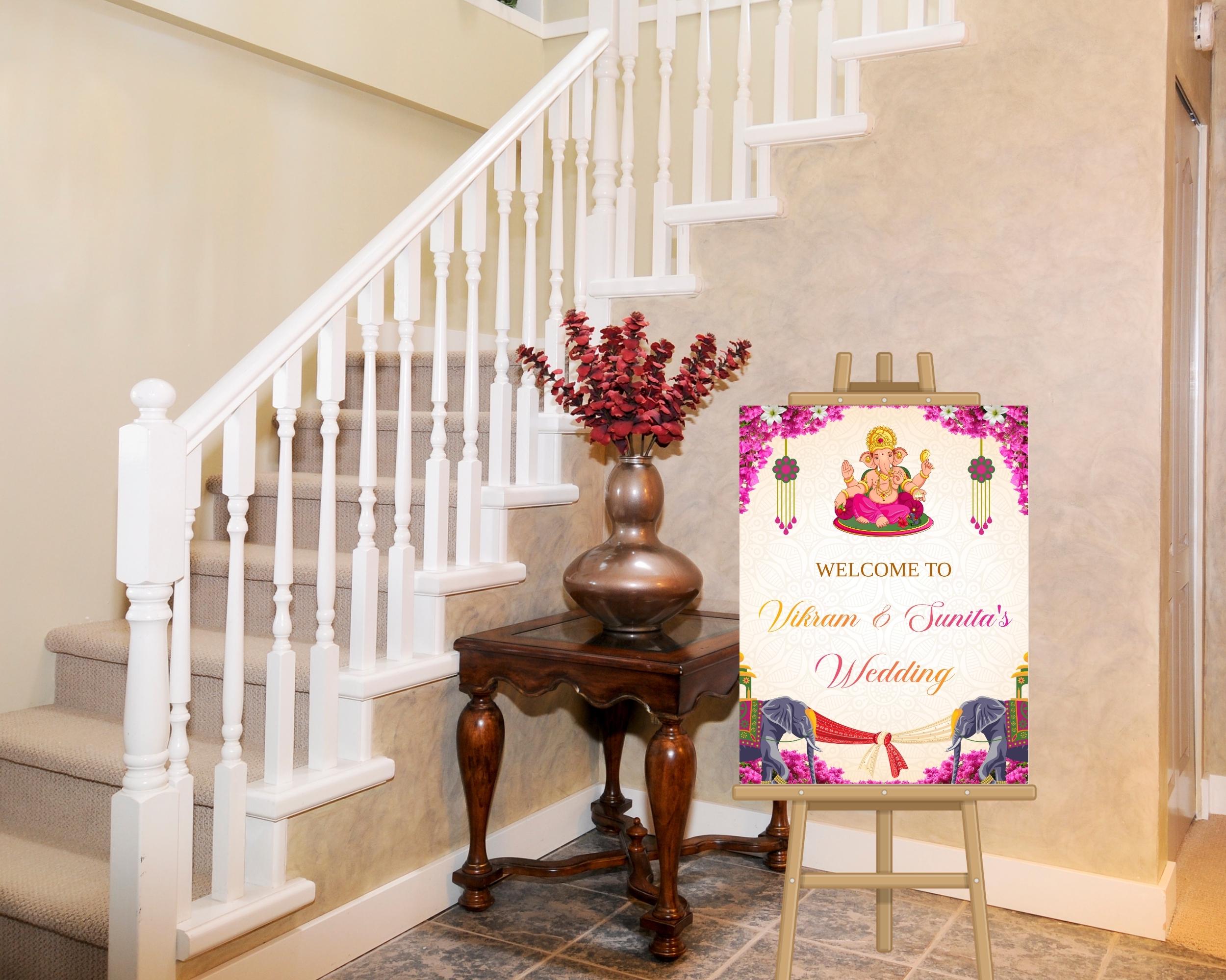 Traditional Hindu Wedding Welcome Sign: Shaadi Ceremony Entrance Decor ...