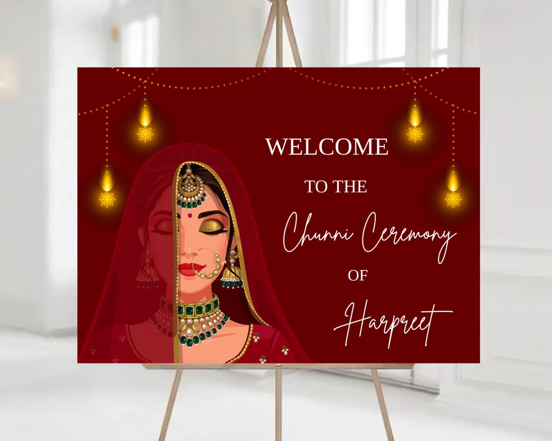Chunni Ceremony Welcome Sign Bridal Chunny Sign Indian - Etsy