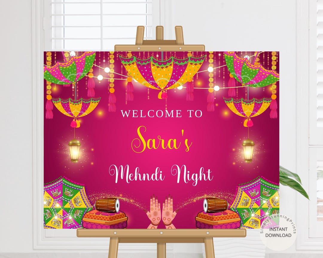 Mehndi Night Welcome Sign | Wedding Mehendi Entrance Decoration ...