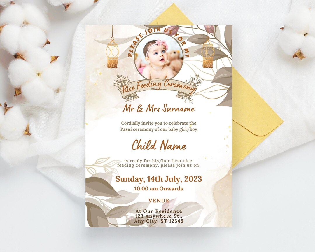 Rice Feeding Invitation Card Annaprashan Ceremony Invite Weaning Ceremony Invite Editable 5x7 ...