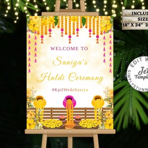 Haldi Ceremony Welcome Sign as Maiyan Sign | Indian Haldi Decoration ...
