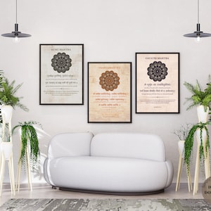 Set of 3 Mantra Wall Art | Shanti Mantra, Gayatri Mantra, Guru Mantra ...