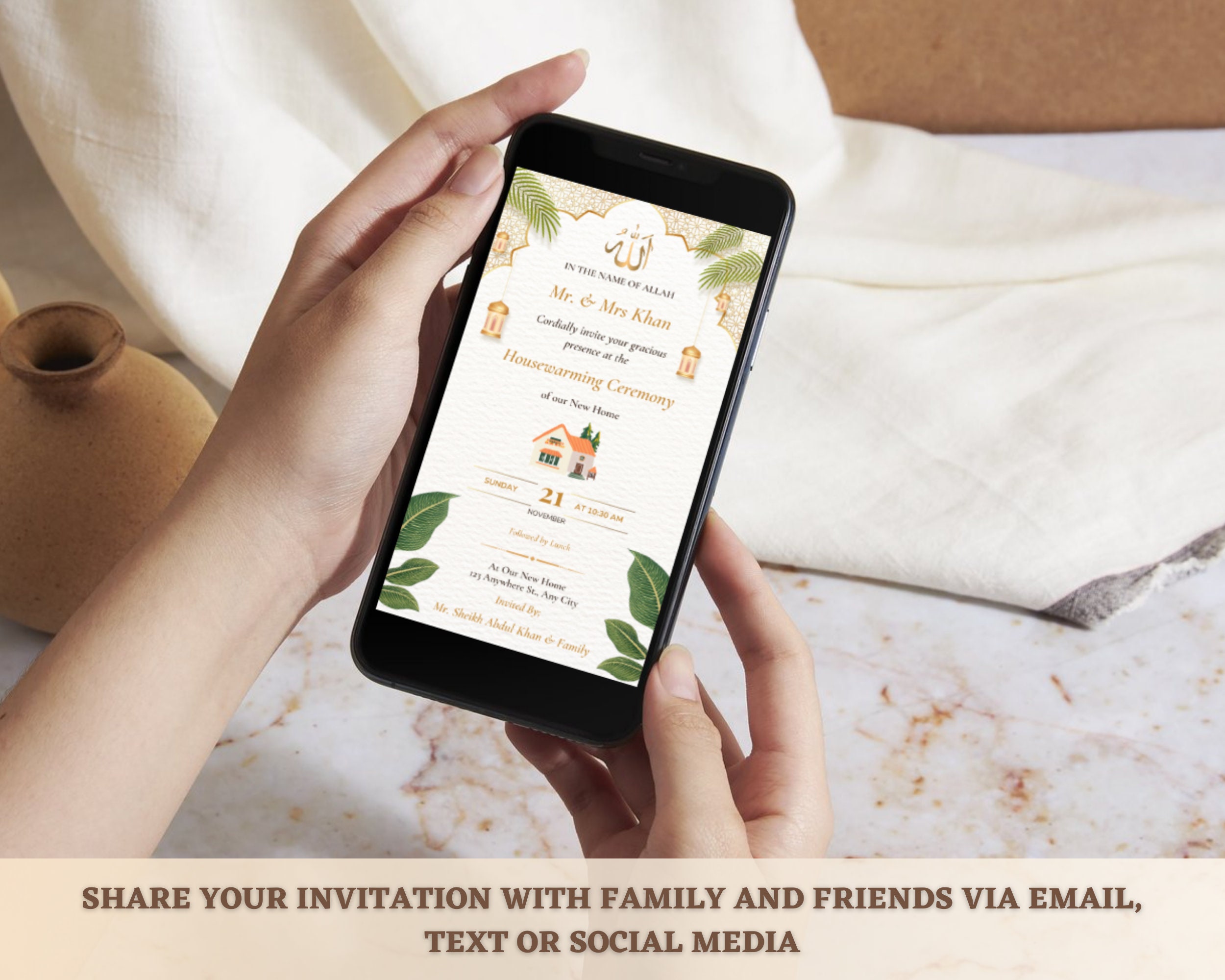 Muslim House Warming Invitation Card Housewarming Party Invite Boho ...