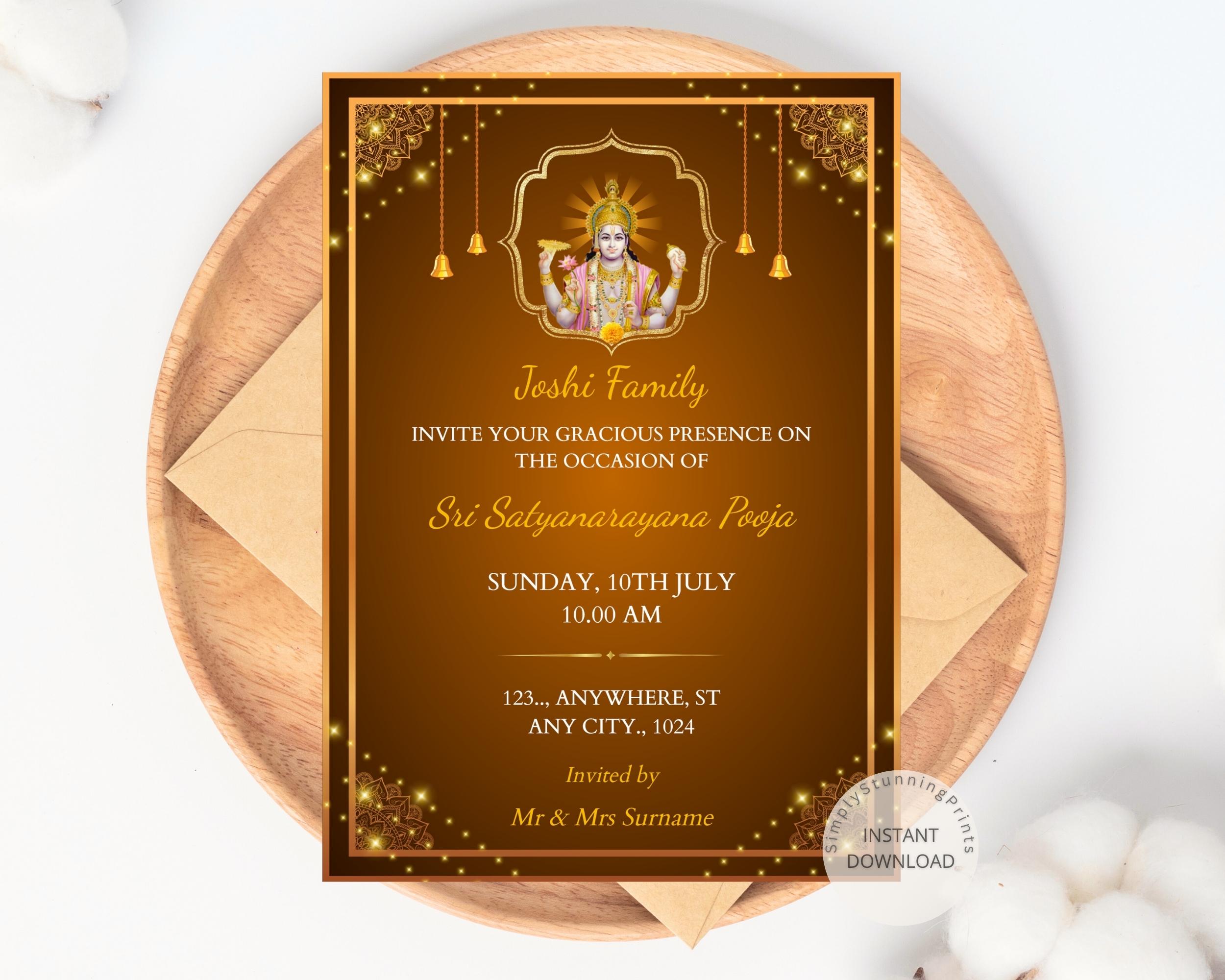 Satyanarayan Pooja Invitation Card: Indian Ceremony Invite (digital ...