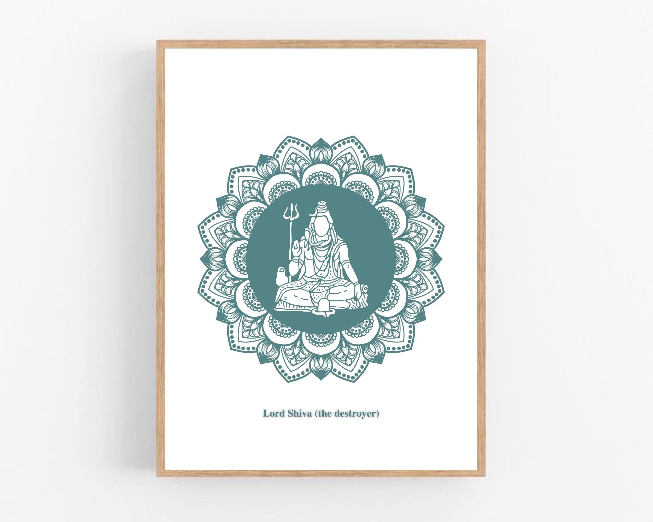 Lord Brahma, Vishnu, Shiva Colourful Print Set Spiritual Hindu Gods Set ...