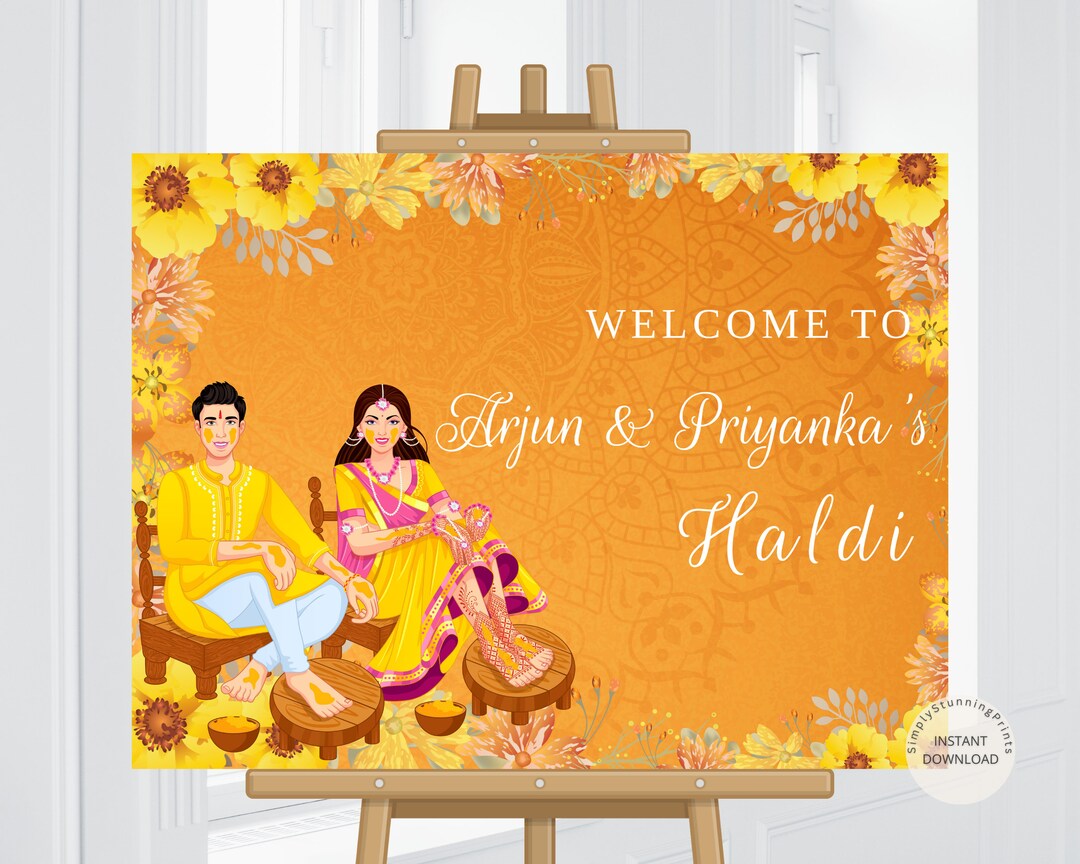 Haldi Ceremony Welcome Sign as Pithi Sign Wedding Haldi Decor Maiyan ...