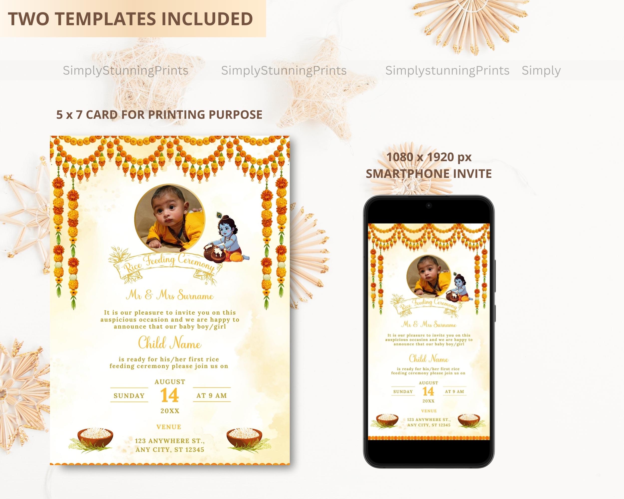 Rice Feeding Photo Invitation Card | Annaprashan Invitation Card | Rice ...
