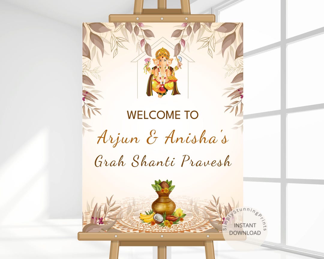 Indian Grah Shanti Pravesh Welcome Sign: Housewarming Decor (digital ...