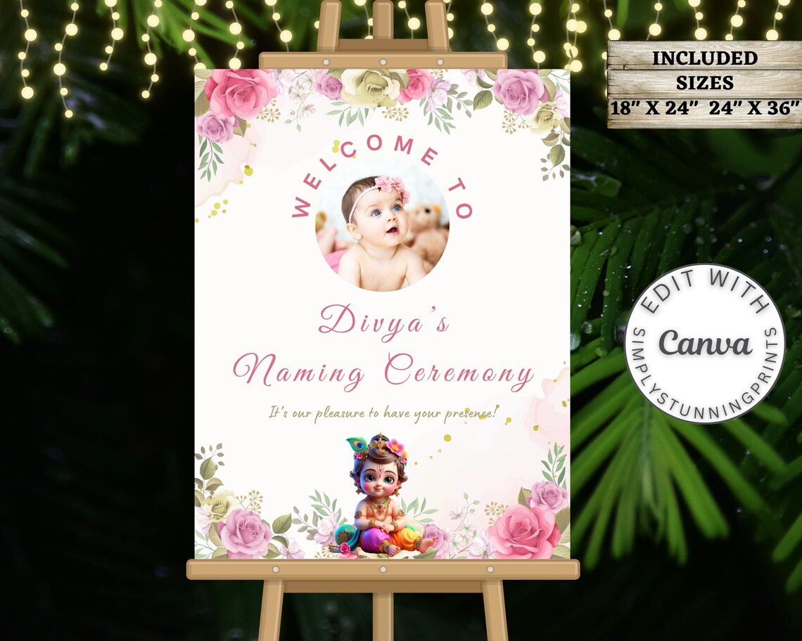 Editable Naming Ceremony Welcome Sign Baby Naming Day Entrance Sign ...