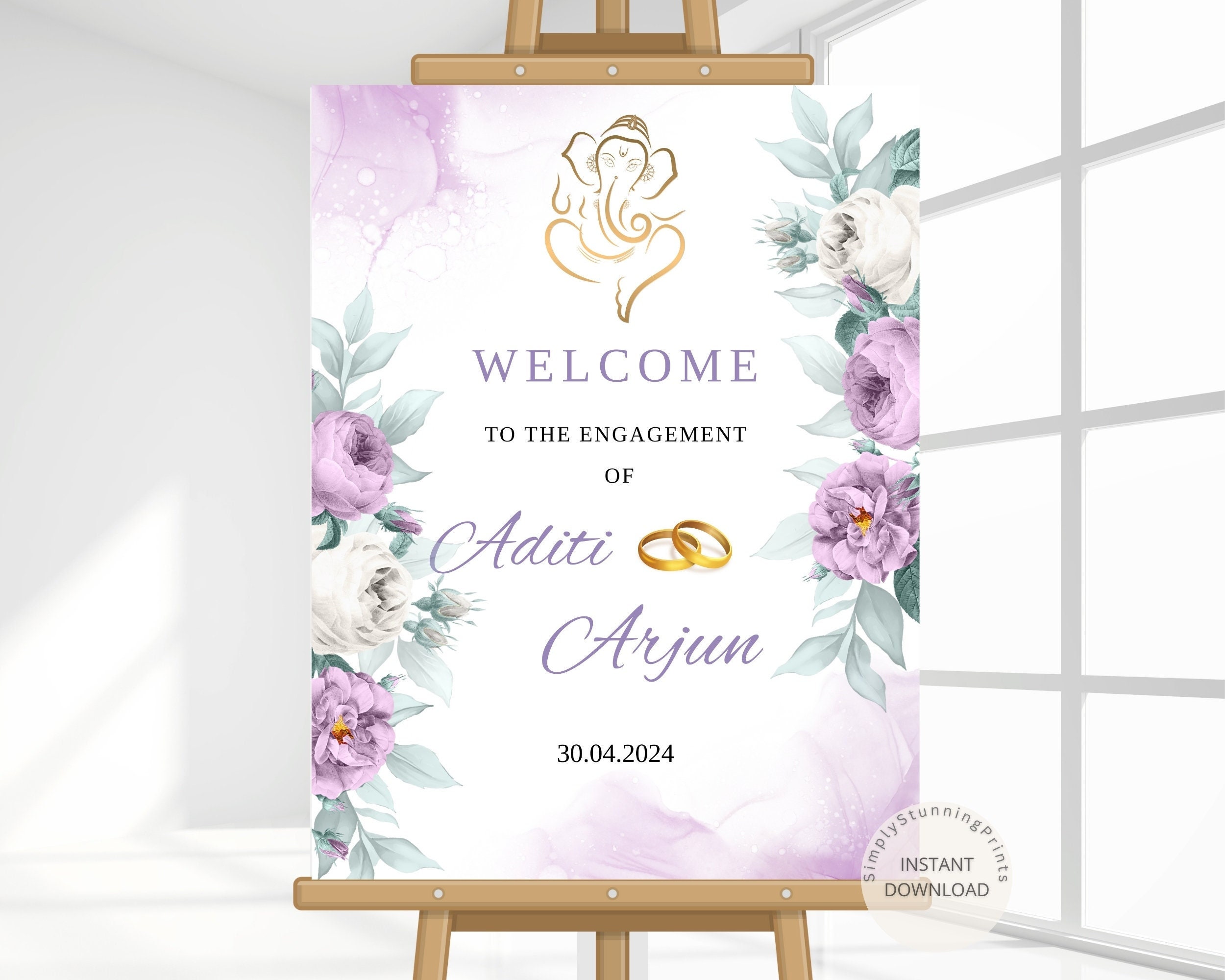 Indian Engagement Welcome Sign as Roka Sign Ring Ceremony Welcome Board ...