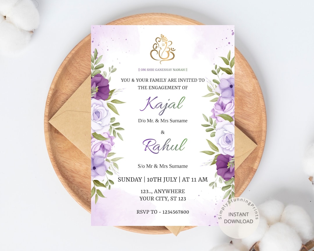 Indian Engagement Invitation Card | Floral Engagement Invite | Roka ...