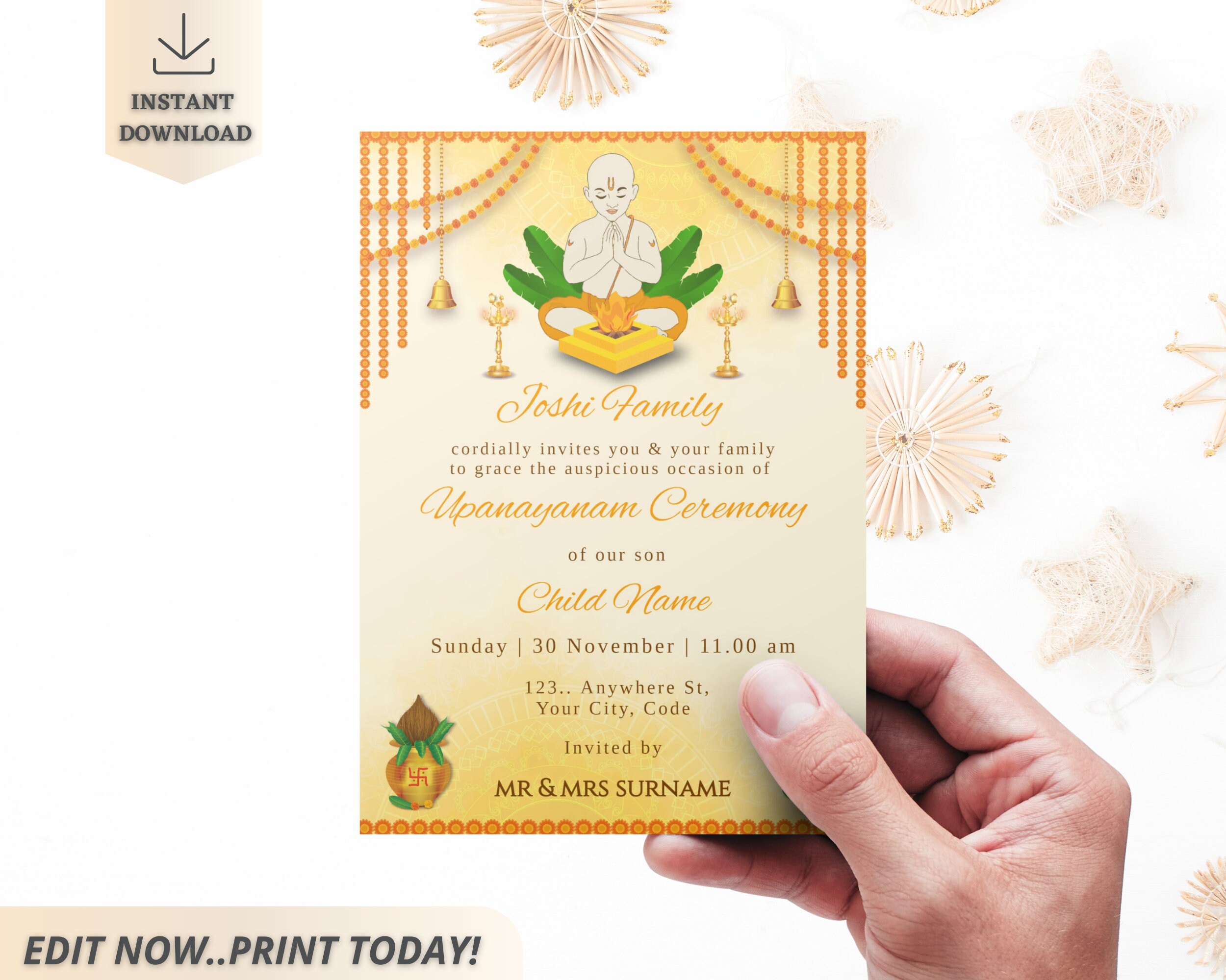 Upanayanam Ceremony Invitation as Thread Ceremony Janoi Ceremony Invite ...