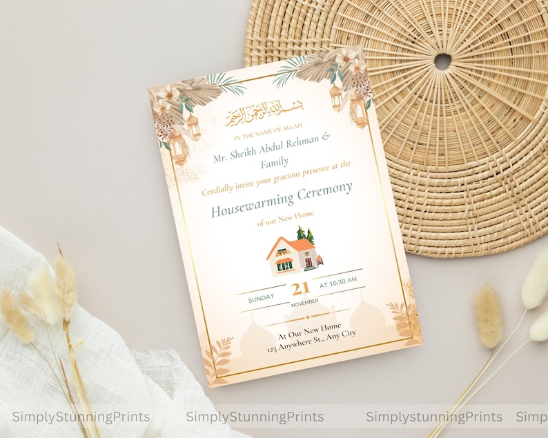 Muslim House Warming Invitation Card | Housewarming Party Invite | Boho ...