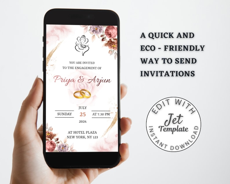 Indian Engagement Invitation Card Floral Engagement Invite Ring ...