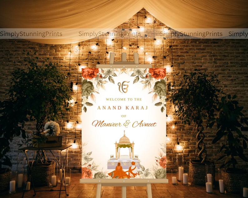 Floral Anand Karaj Welcome Sign: Sikh Wedding Decor (digital Download ...