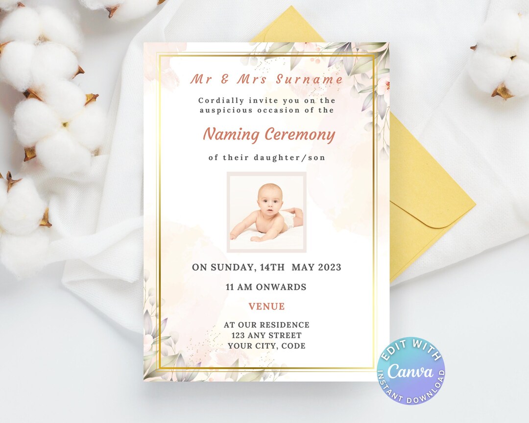 Editable Naming Ceremony Invitation Naming Day Invite - Etsy México
