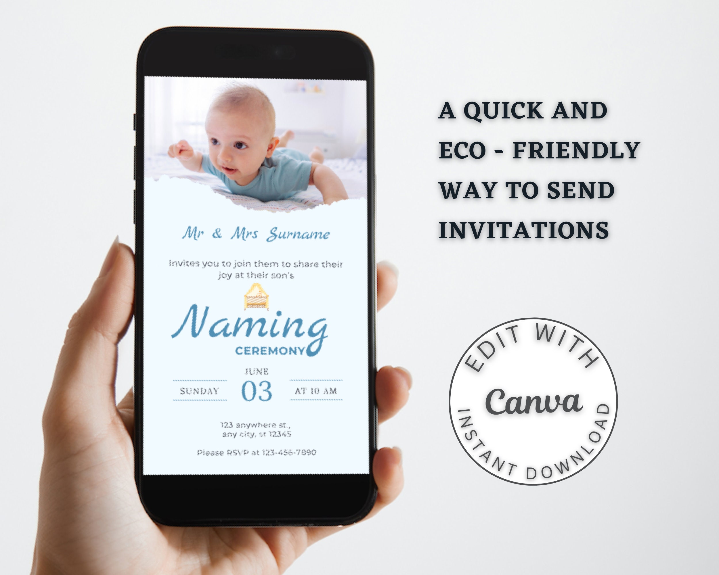 Editable Baby Naming Ceremony Photo Invitation (digital Download ...