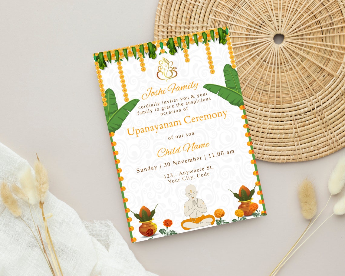 Upanayanam Ceremony Invitation as Thread Ceremony Invite Janeu Ceremony ...